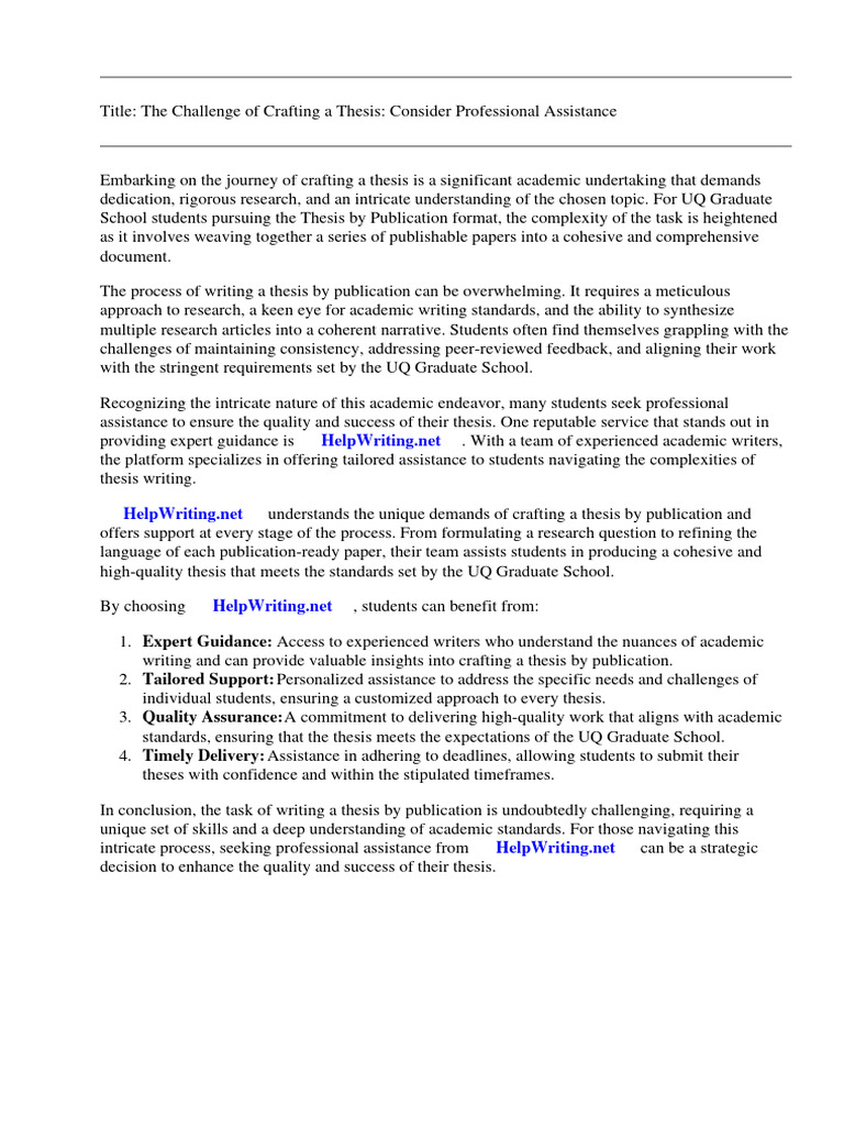 Uq Graduate School Thesis by Publication | Download Free PDF | Thesis ...