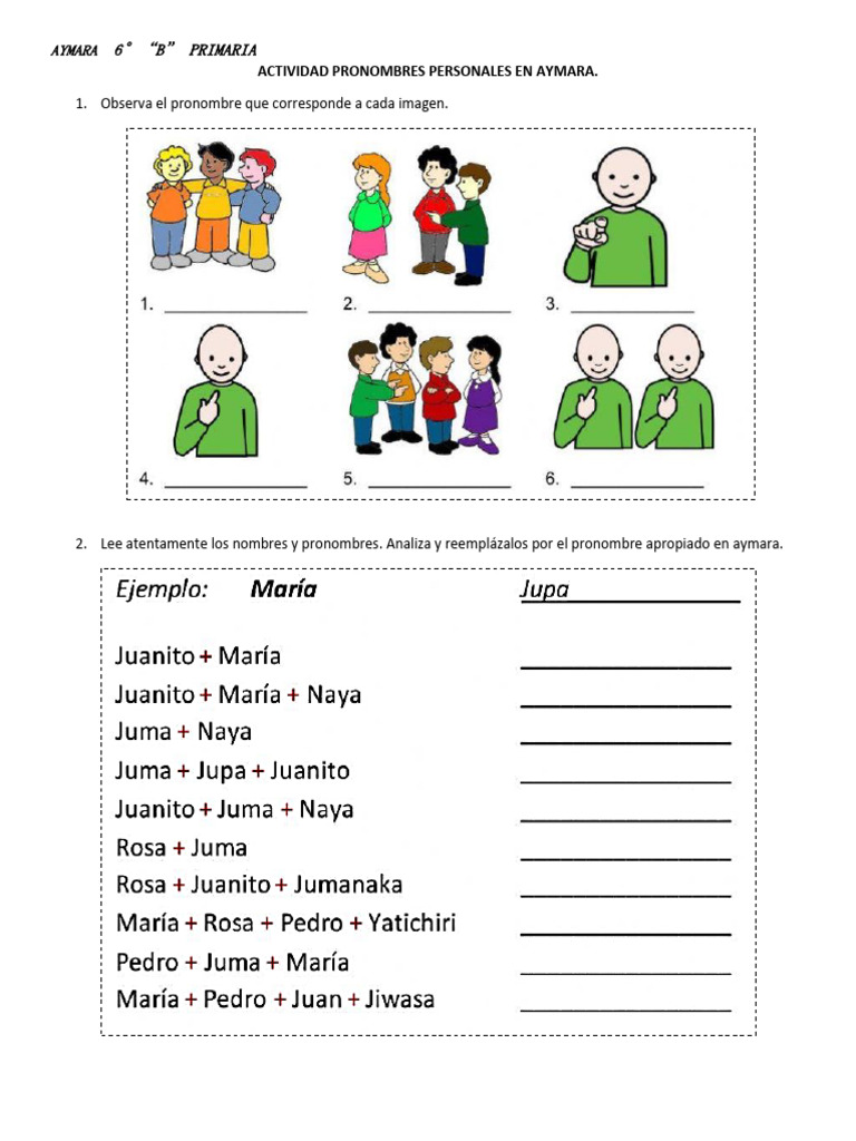 AYM-actividad Pronombres Personales | PDF