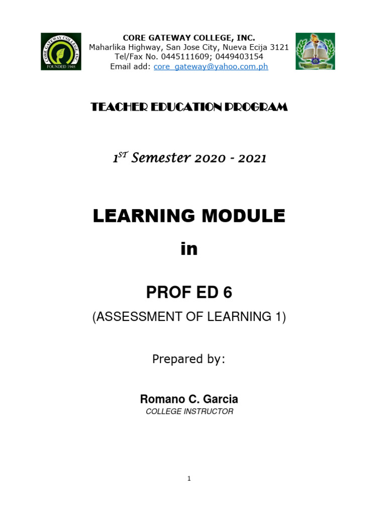 Assessment In Learning 1 Pdf Educational Assessment Validity