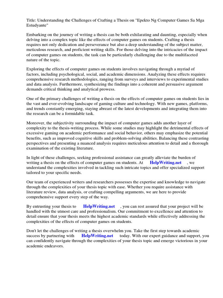 Epekto NG Computer Games Sa Mga Estudyante Thesis | PDF | Science | Cognition