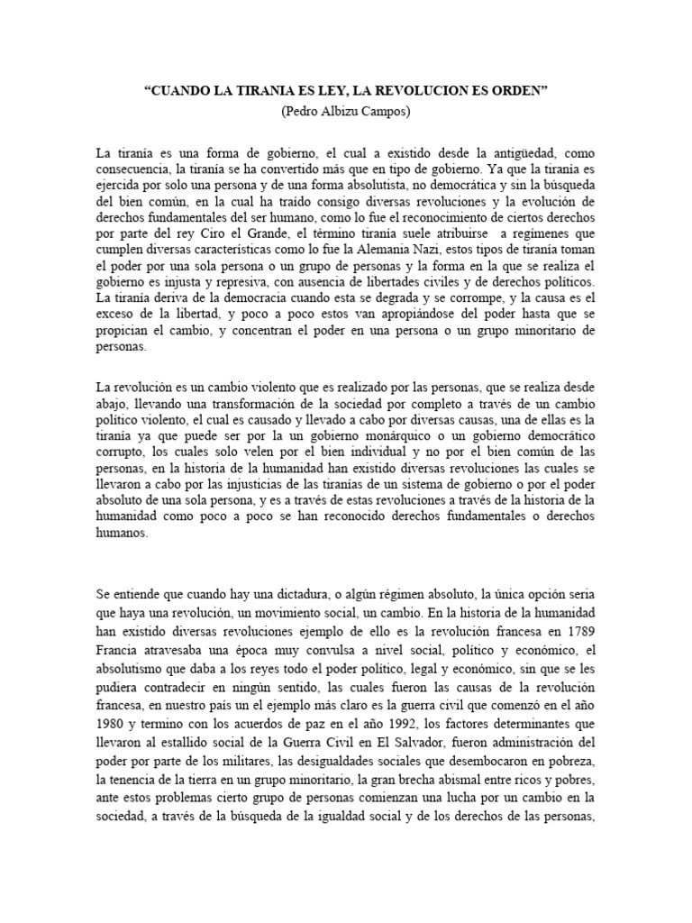 Analisis De Los Derechos Humanos De Cuando La Tirania Es Ley La