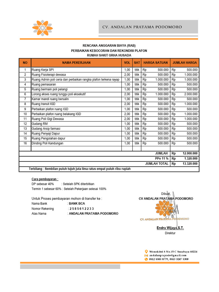 Perbaikan Kebocoran Dan Rekondisi Plafon | PDF