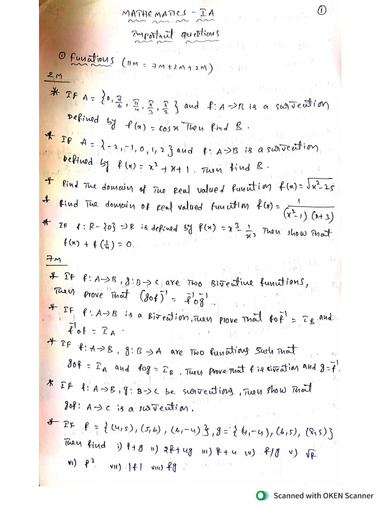 mathematics -1A imp questions | PDF