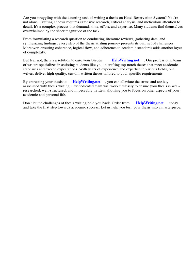 Hotel Reservation System Sample Thesis | PDF