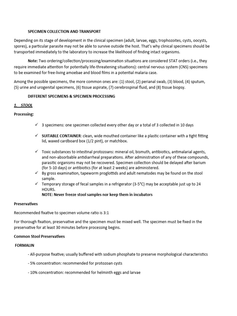 SPECIMEN COLLECTION AND TRANSPORT - A | PDF | Fixation (Histology ...