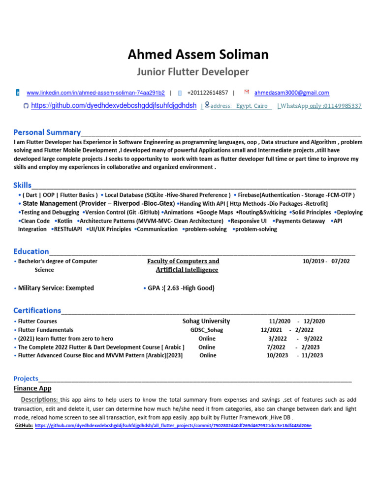 Ahmed Assem Soliman CV Update | PDF | Mobile App | Object Oriented ...