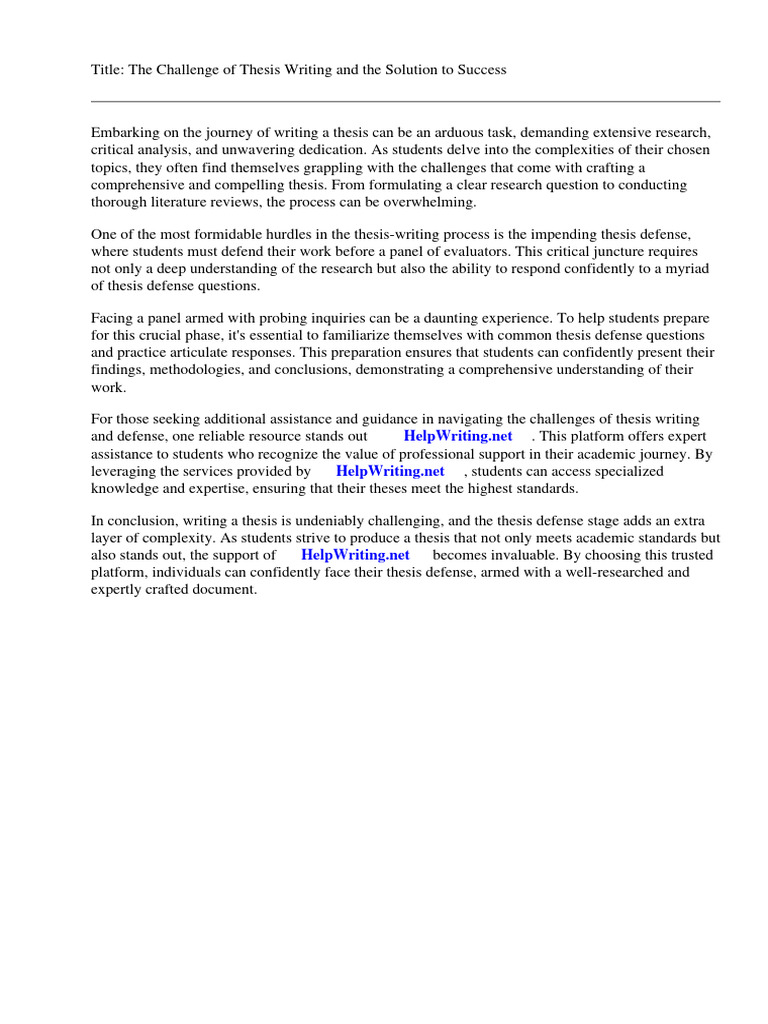 Thesis Defense Questions Examples | PDF