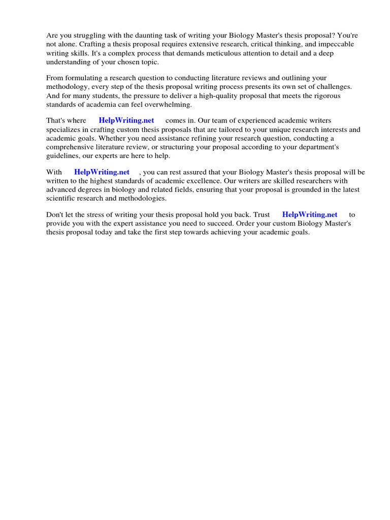 Biology Masters Thesis Proposal Example | PDF | Thesis | Methodology
