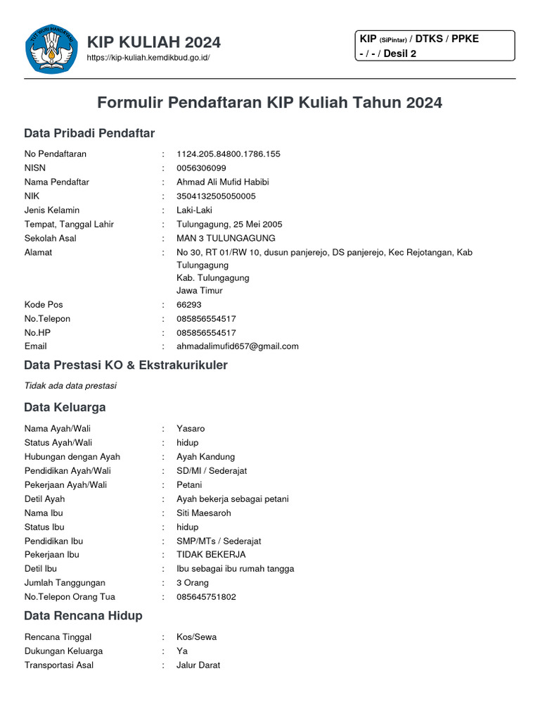 Formulir Peserta Kip Kuliah 2024 Pdf