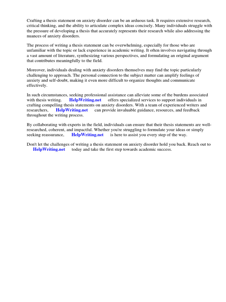 Thesis Statement Anxiety Disorder | PDF | Anxiety Disorder ...