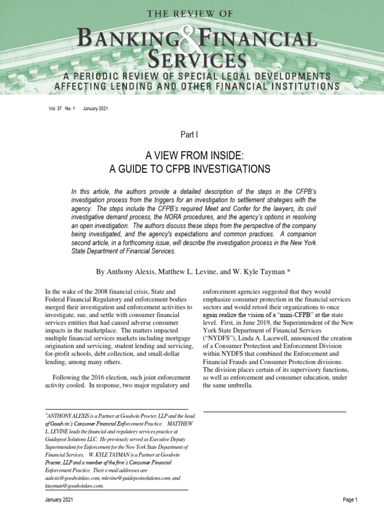 A Guide To CFPB Investigations | PDF | Consumer Financial Protection ...