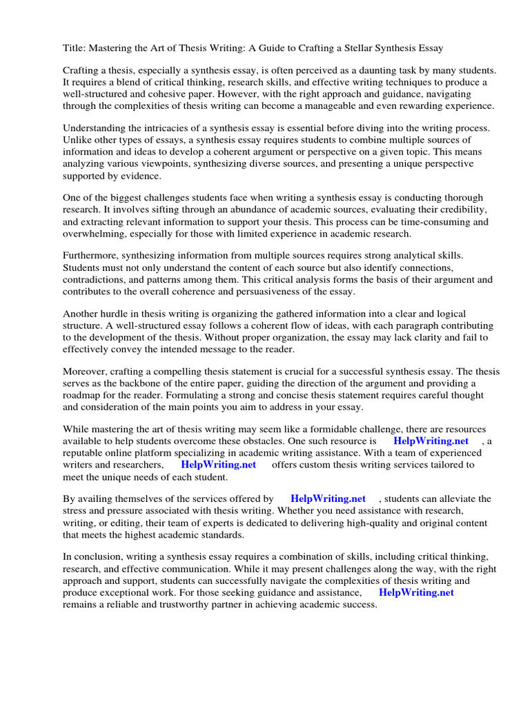 How To Write A Synthesis Essay Example Download Free Pdf Essays