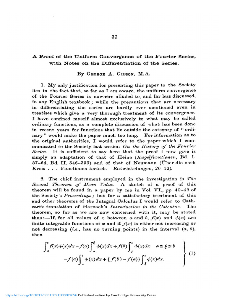 Div Class Title A Proof Of The Uniform Convergence Of The Fourier Series With Notes On The