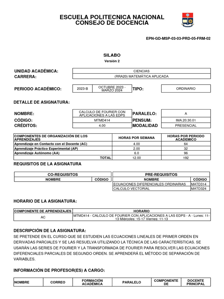 Cálculo de Fourier para EDPS | PDF | Ecuaciones | Ecuación diferencial ...