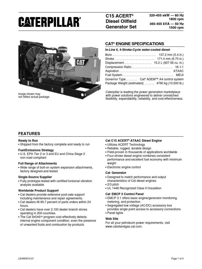 CAT Engine Specifications: C15 Acert Diesel Oilfield Generator Set ...