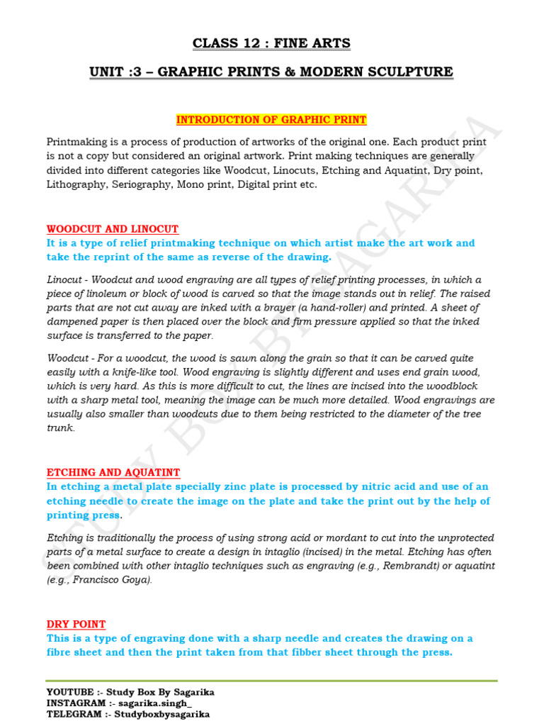 Graphic Prints & Modern Sculpture Class 12 | PDF | Printmaking | Woodcuts