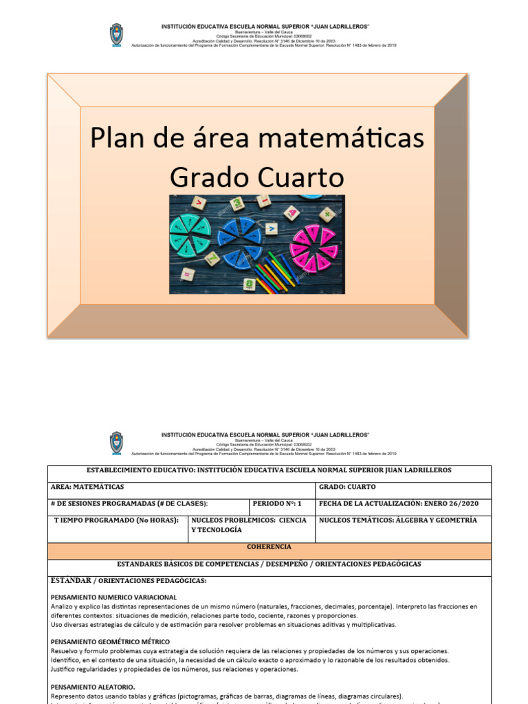Plan de Matemáticas Grado Cuarto La Salle | PDF | Medición | Volumen