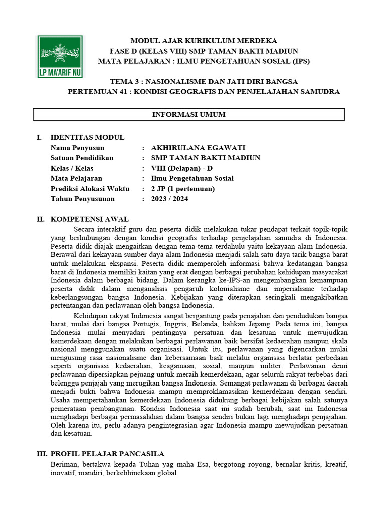 Modul Ajar Kurikulum Merdeka | PDF | Seni & Disiplin Bahasa