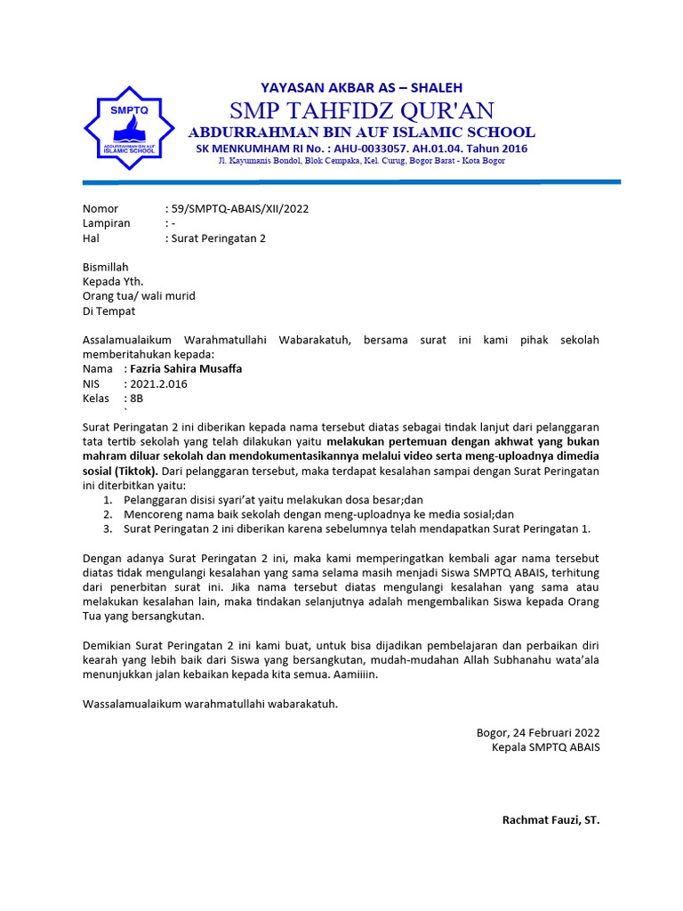 Surat Peringatan 2 Akhwat | PDF