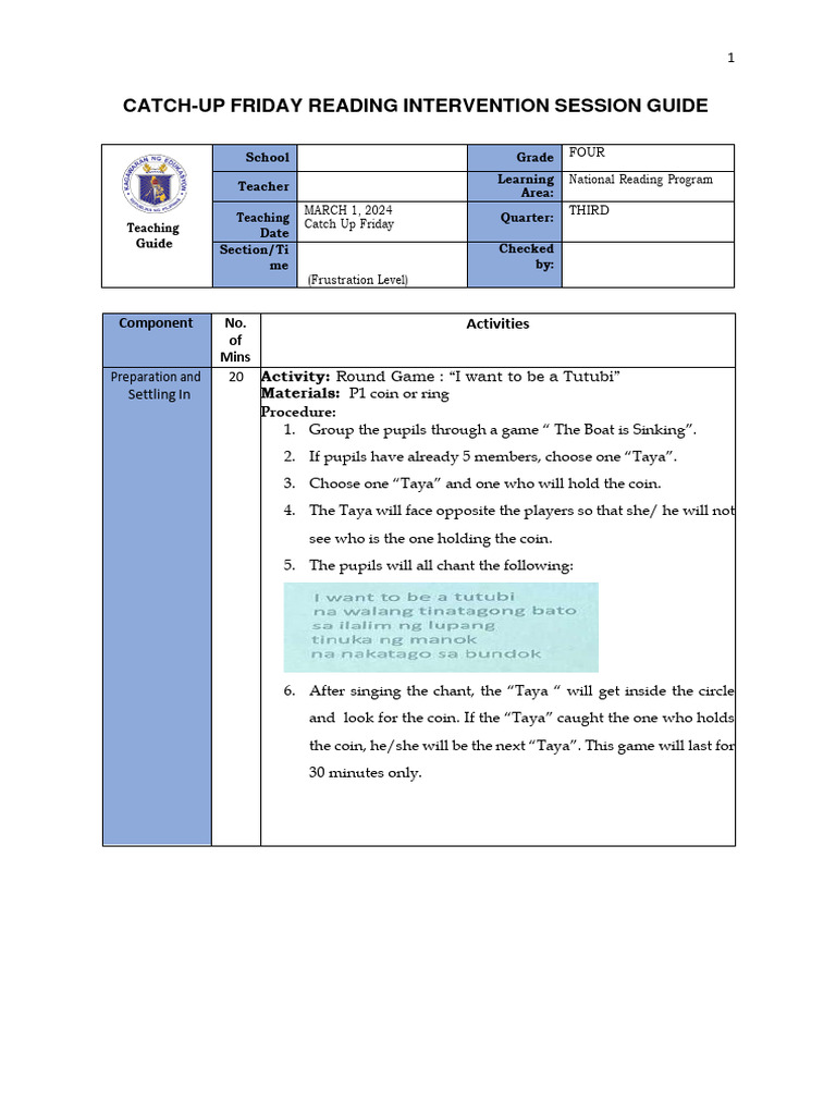 Grade 4 - Lesson Exemplar Reading Frustration March 1 | PDF | Teachers ...