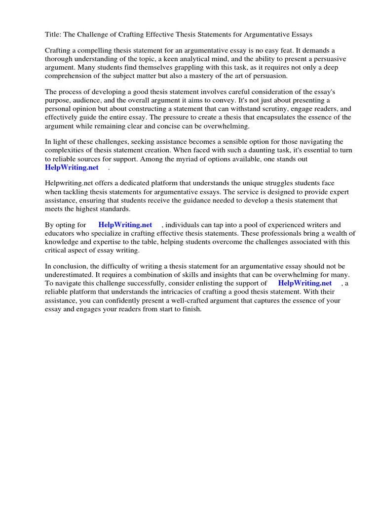 Good Thesis Statements Argumentative Essay | PDF | Essays | Thesis