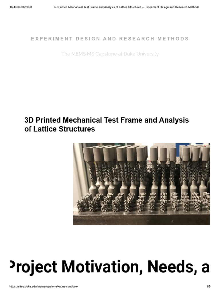 3D Printed Mechanical Test Frame and Analysis of Lattice Structures ...