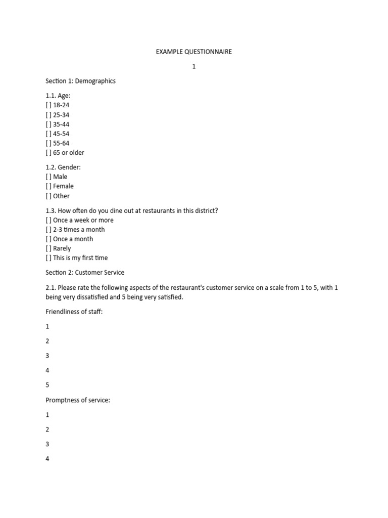 Example Questionnaire | PDF | Lifestyle