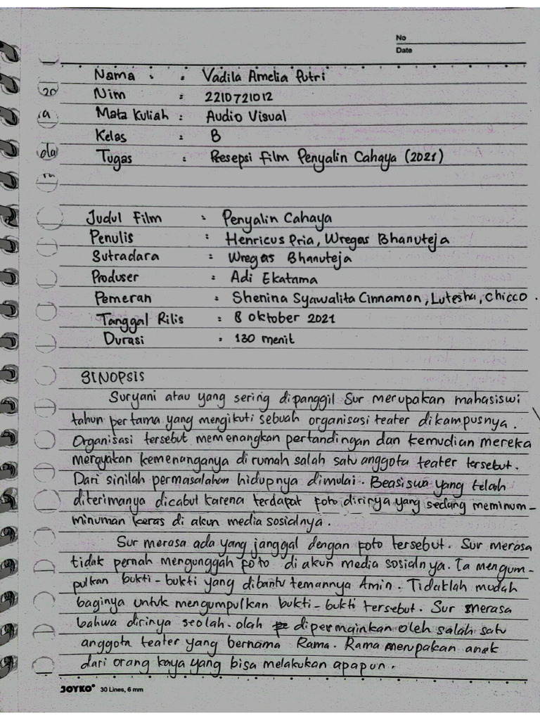 Resepsi Film Penyalin Cahaya - Vadila Amelia Putri - 2210721012 | PDF