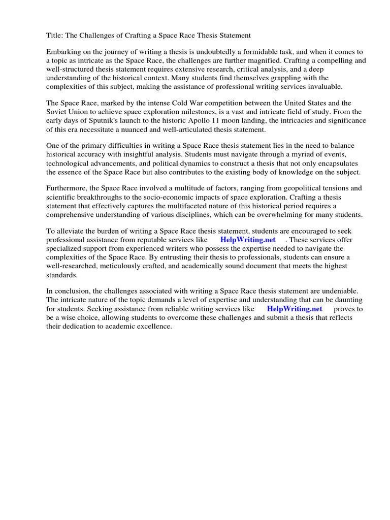 Space Race Thesis Writing Guide | PDF | Space Race | Space Exploration