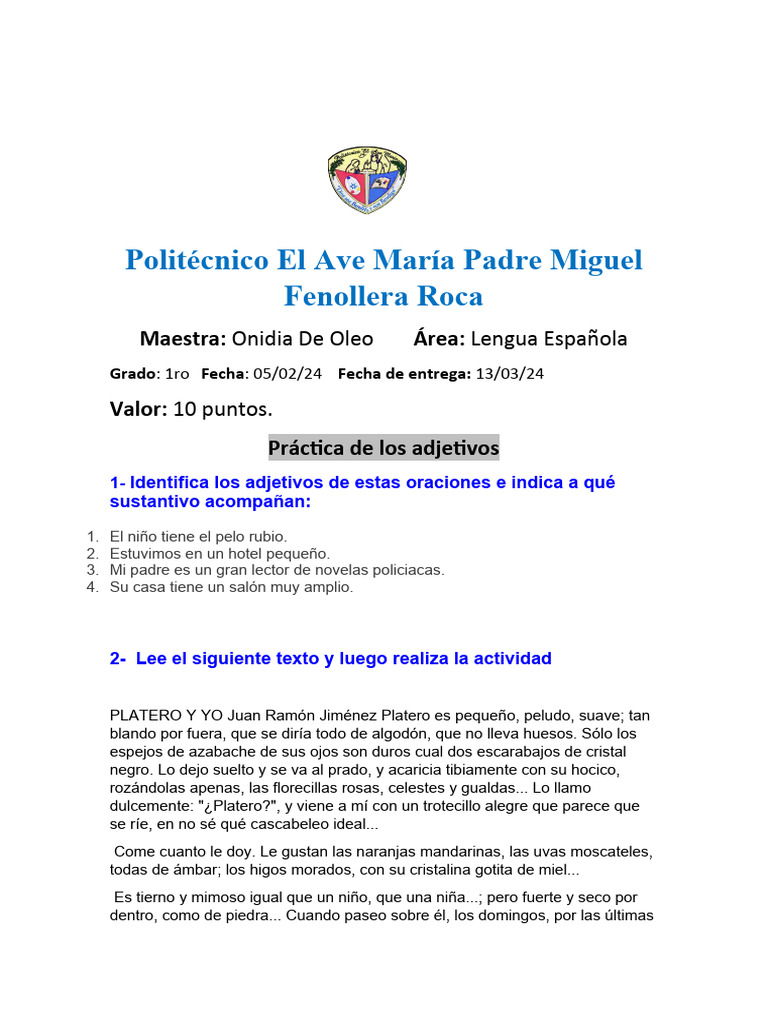 Práctica de Los Adjetivos | PDF