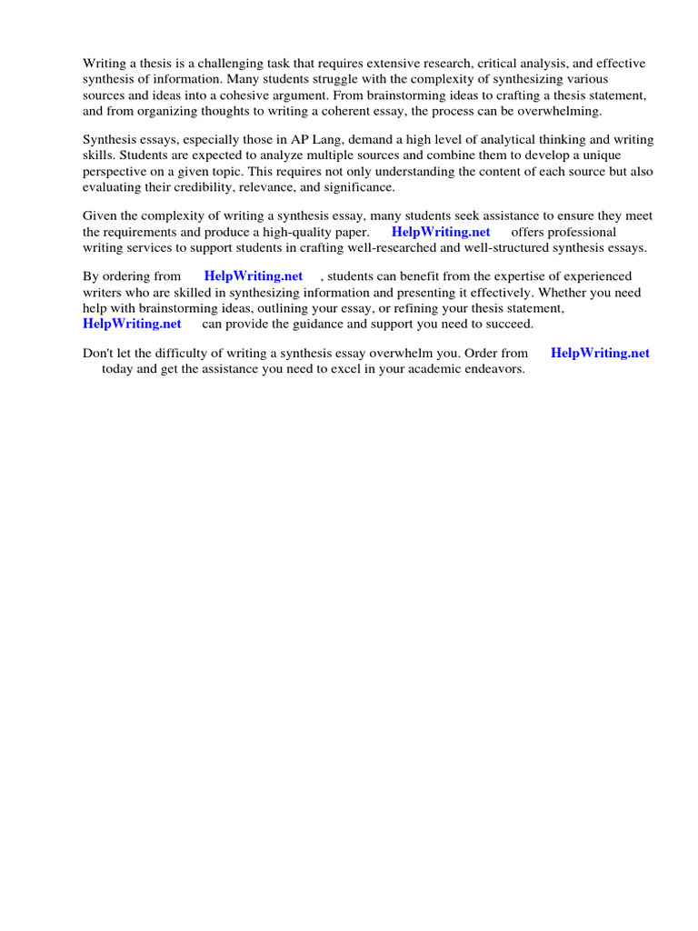 Synthesis Essay AP Lang Example | PDF | Essays | Thought