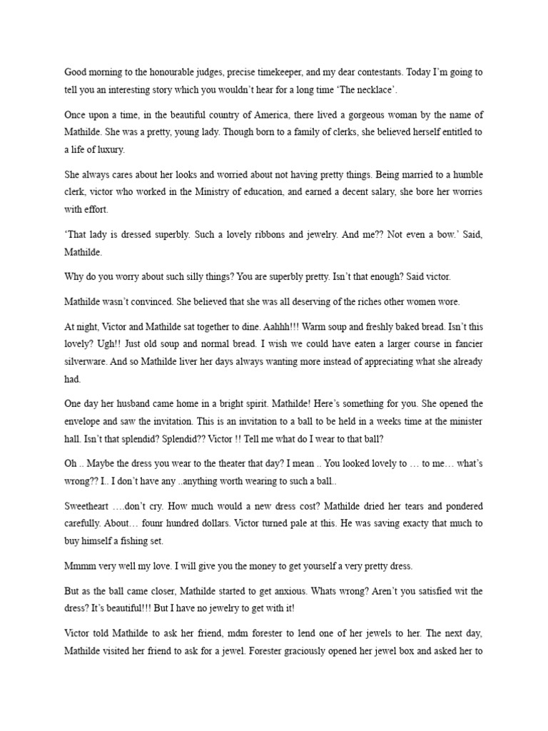 The Necklace (Story Telling Script) | PDF