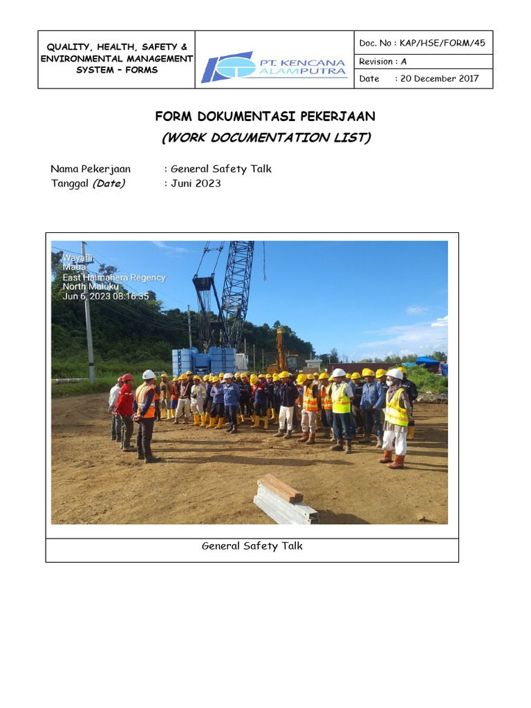 KAP - HSE - FORM - 45 - Dokumentasi Safety Briefing ANTAM 2023 | PDF