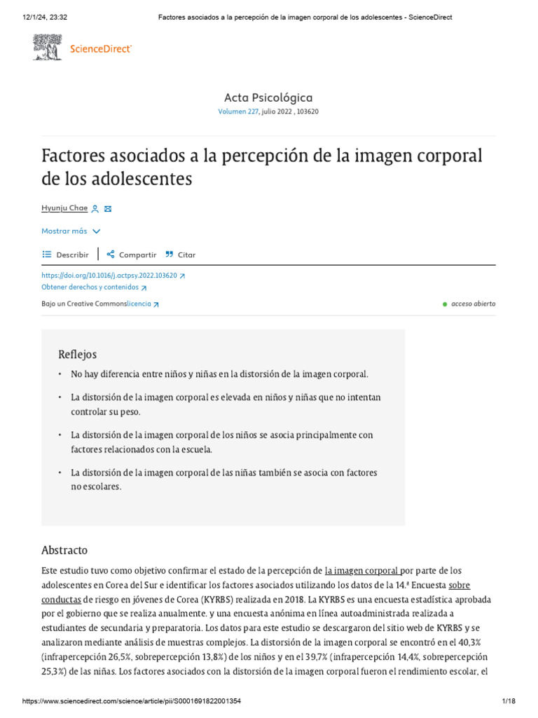 Factores Asociados A La Percepción de La Imagen Corporal de Los ...