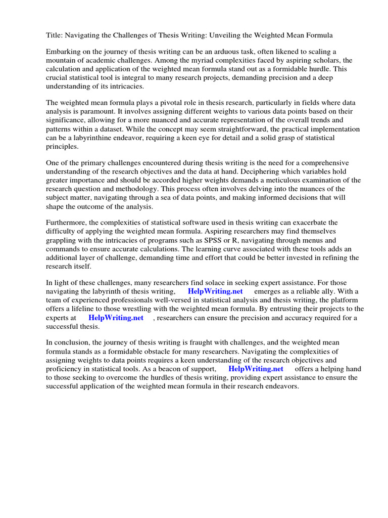 Weighted Mean Formula Used in Thesis | PDF | Statistics | Sampling (Statistics)