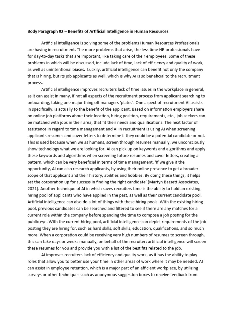 My Body Paragraph For B&S Paper | PDF | Recruitment | Artificial Intelligence