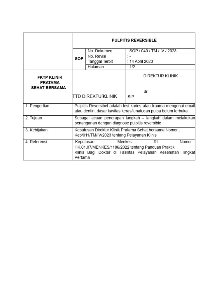 6 Sop Pulpitis Reversible | PDF