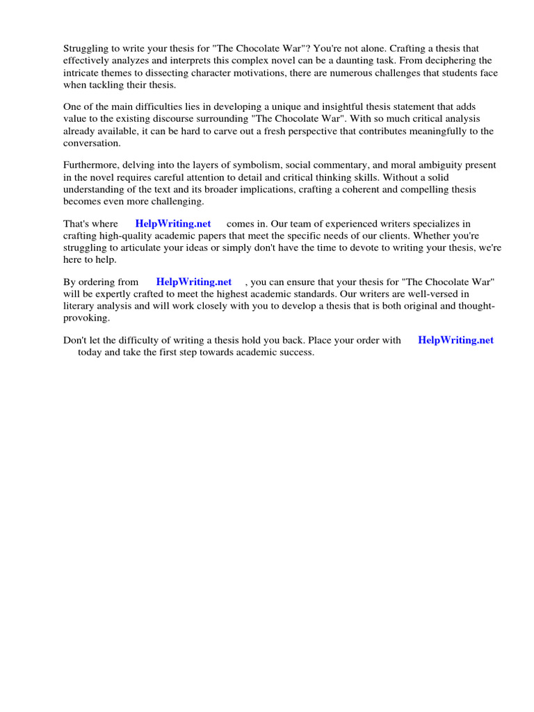 Thesis Help for "The Chocolate War" | PDF | Critical Thinking