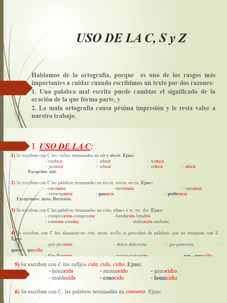 Reglas de ortografía: C, S y Z | PDF | Mecánica del lenguaje | Gramática