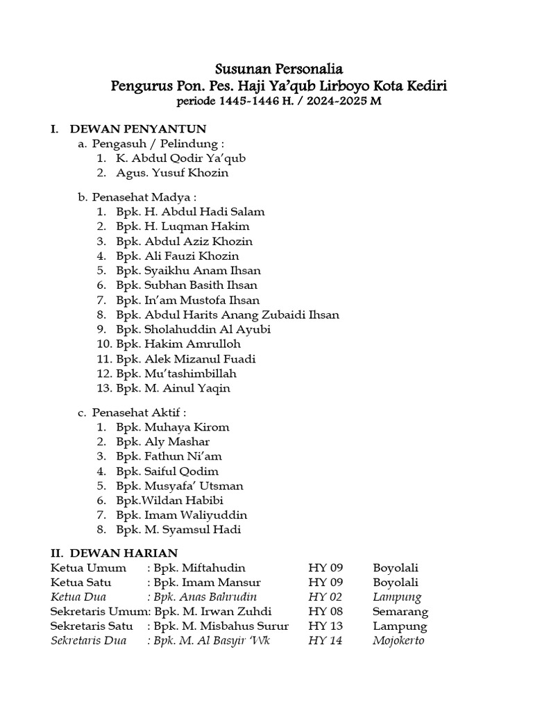 Susunan Personalia | PDF