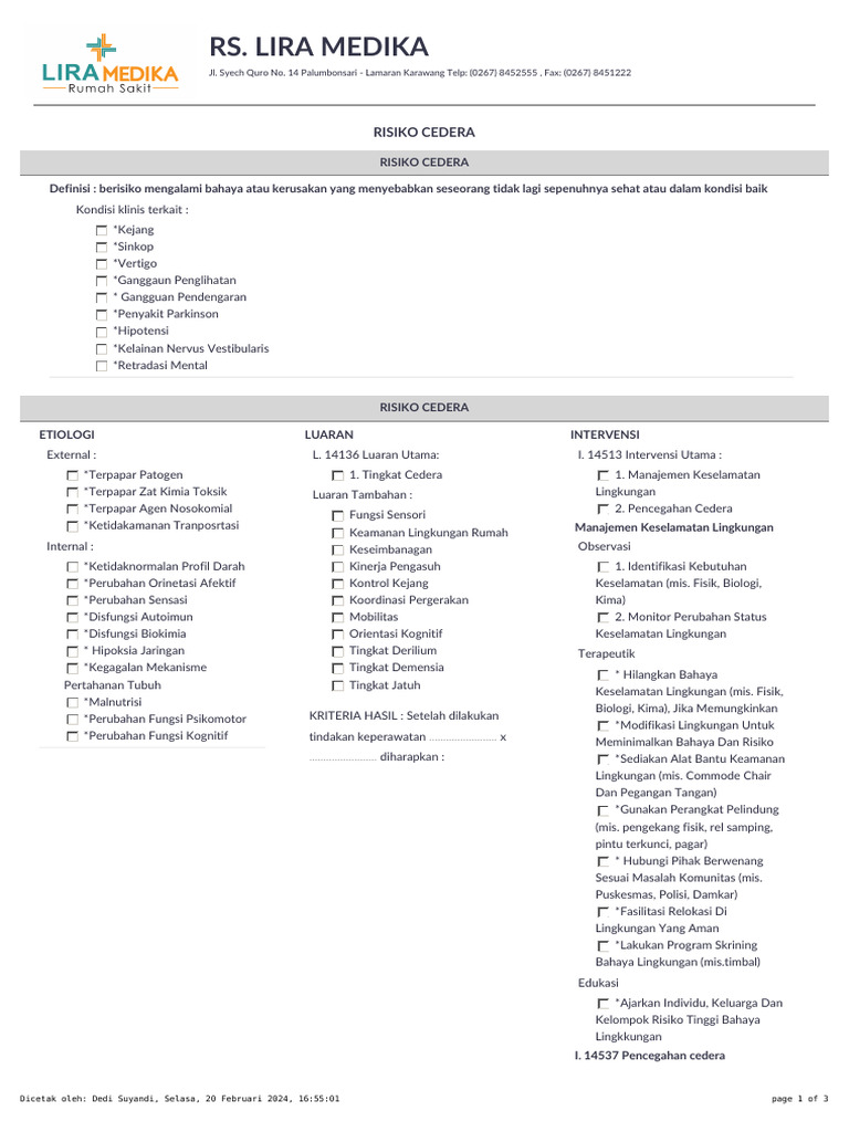 Risiko Cedera | PDF