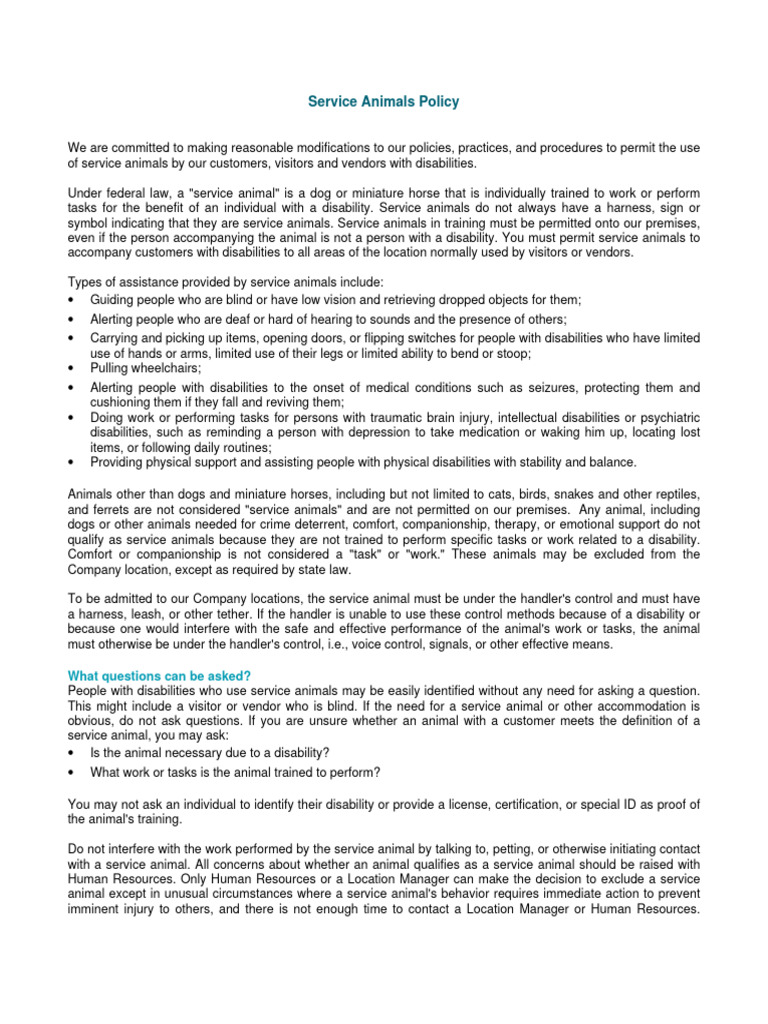 Service Animals Policy Overview | PDF | Self-Improvement | Lifestyle