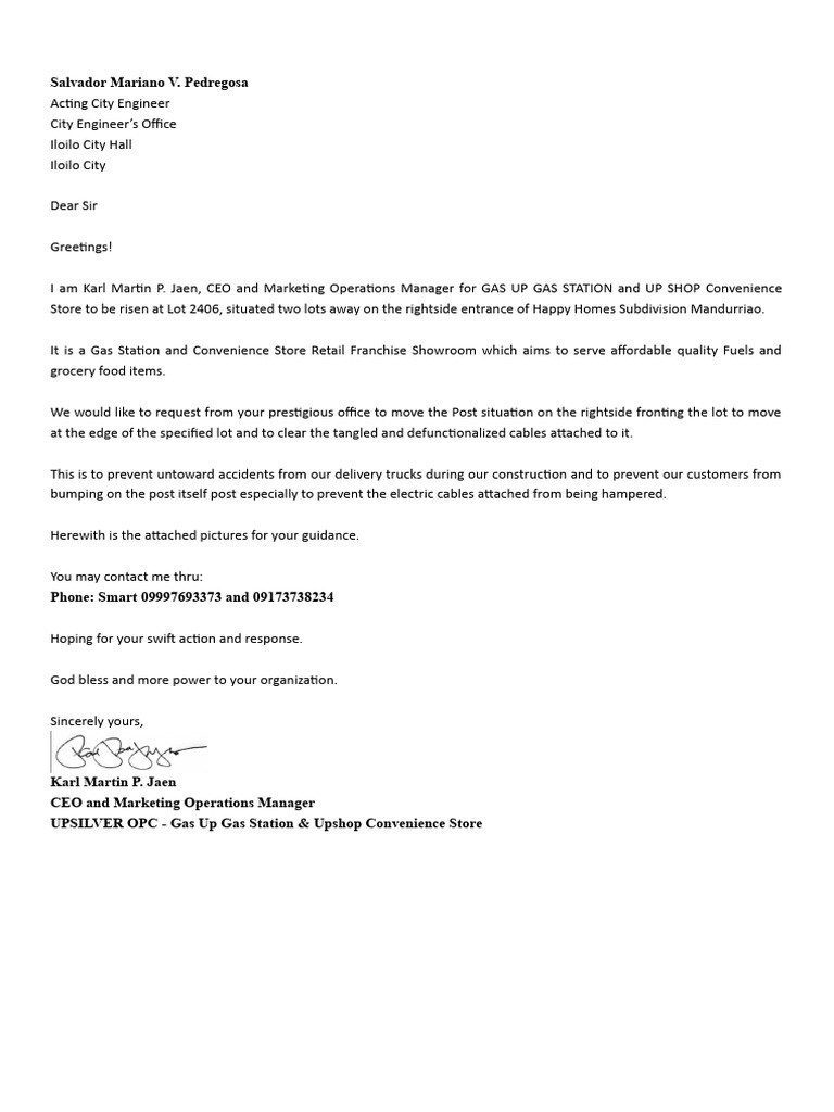 Letter of Request To Move Post City Engineer | PDF