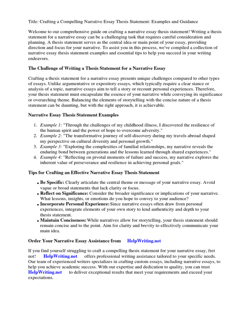 Narrative Essay Thesis Statement Examples | PDF