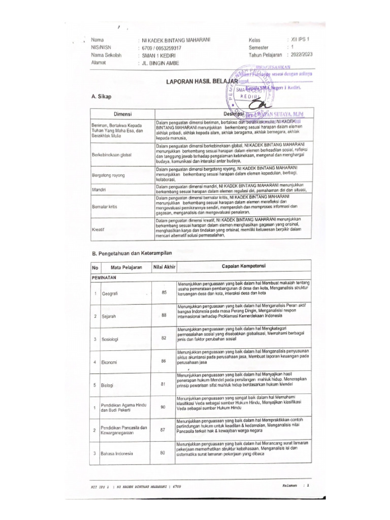 Nilai Rapor Semester 5 | PDF