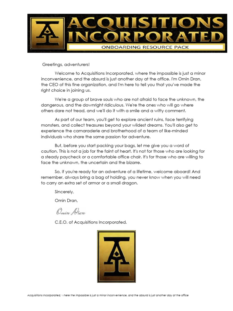 Acquistions Incoporated Onboarding Documentation | PDF | Non Disclosure ...