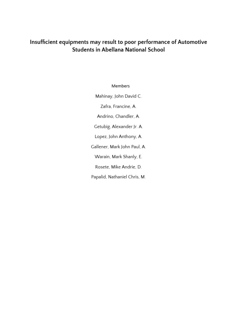 Insufficient Equipments May Result To Poor Performance of Automotive ...