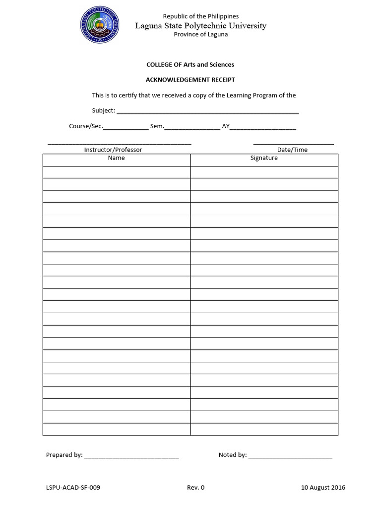 09-LSPU-ACAD-SYLLABUS-ACKNOWLEDGMENT-RECEIPT | PDF