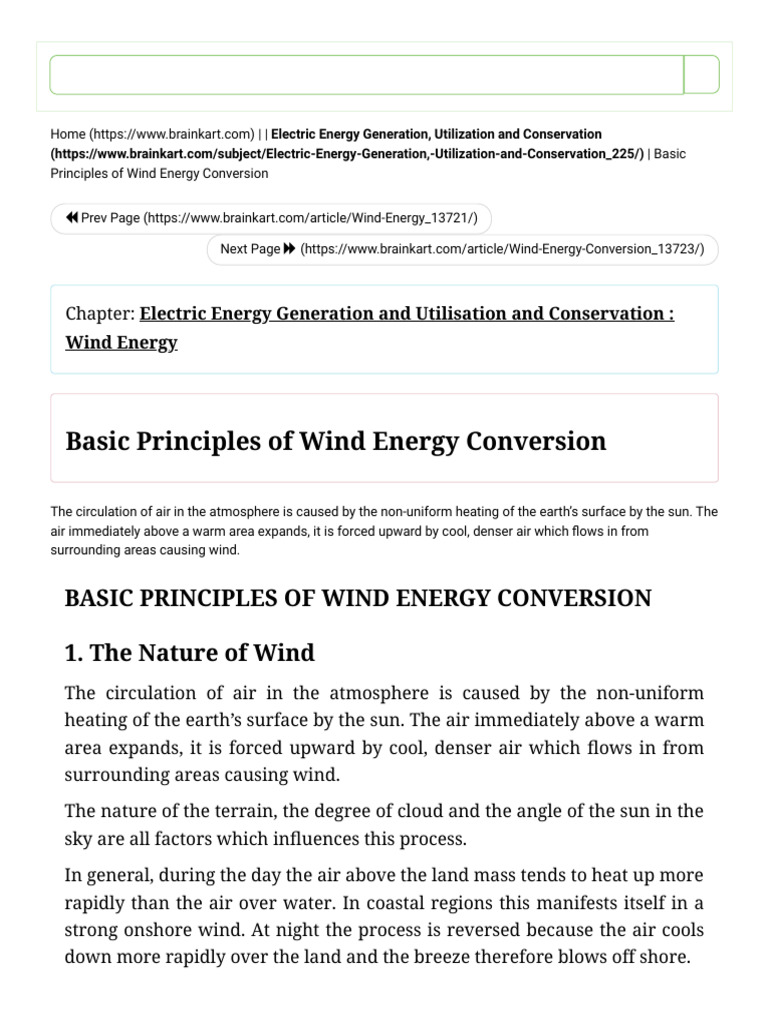 Basic Principles of Wind Energy Conversion | PDF | Wind Turbine ...