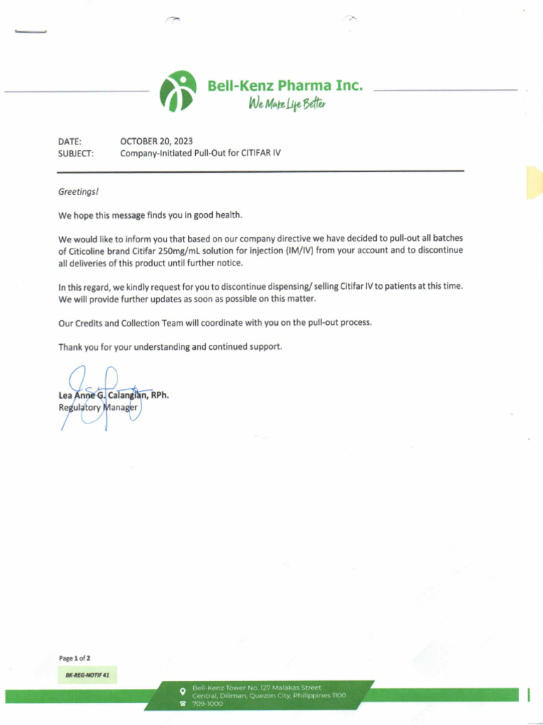 Citifar IV Pull Out Memo_External | PDF